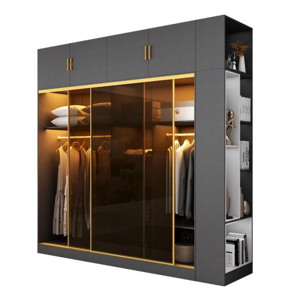 Quality Modern Bedroom Closet Armoire Wardrobe With Glass Sliding Doors for sale