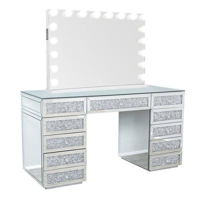China Bedroom Wood Hollywood Mirror And Vanity Dressing Table With Lights for sale
