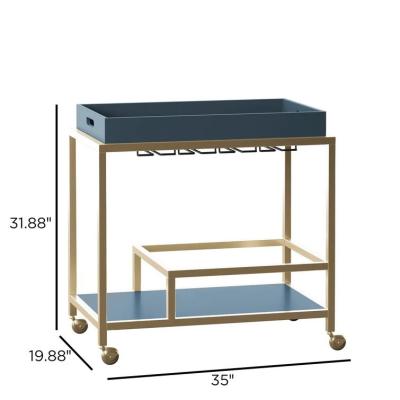 China Brass Wine Drink Bar Cart Restaurant Serving Trolley Customized for sale