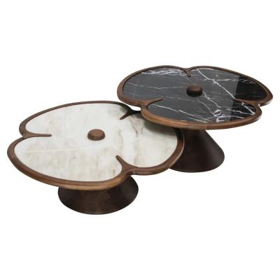 China Wooden Round Marble Center Table For Living Room Clover Design for sale
