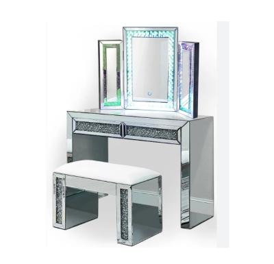 China Sparkly Crushed Diamond Vanity Dressing Table With 2 Drawers And Jewelry Compartment For Girls Bedroom for sale
