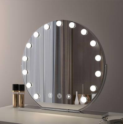 China Smart Round Makeup Mirror with 14 Light Bulbs and LED Vanity Mirror for Modern Dressing Room for sale
