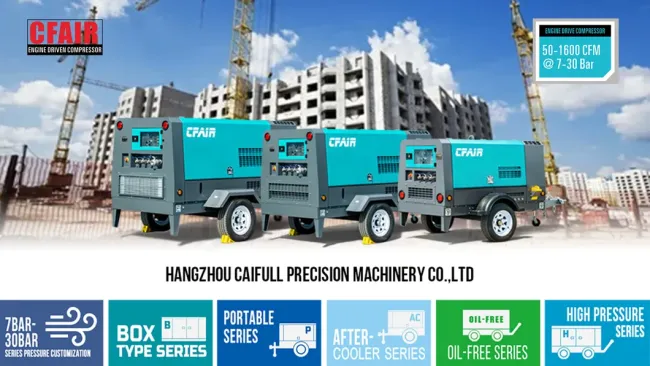 Top Quality 375cfm 7bar Portable Type Air Compressor Powered by Diesel Engine
