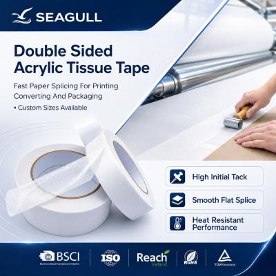 China Double Sided Non Woven Tissue Tape Strong Adhesive For Laminating And Mounting for sale