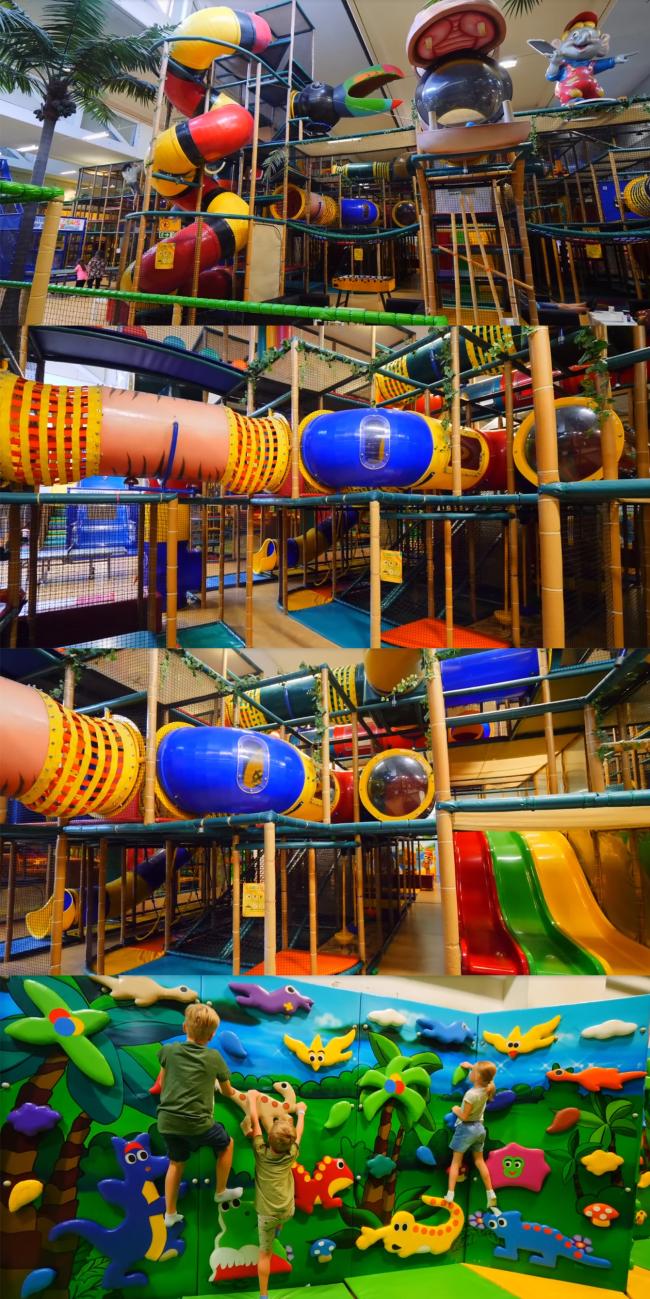 Ocean themed indoor playground equipment showing colorful play structures