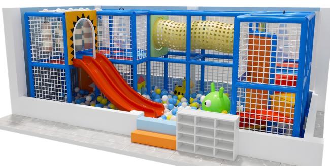 Ocean themed indoor playground equipment showing colorful play structures