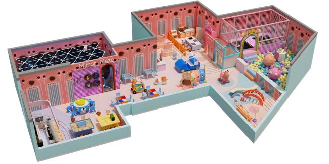 Ocean themed indoor playground with colorful play structures