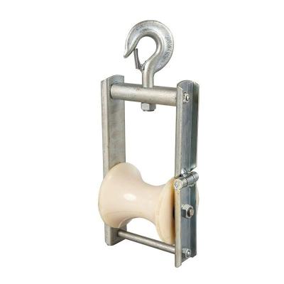 China 10kn Capacity Aluminum Nylon Sheave Conductor Aerial Cable Roller Stringing Pulley for sale