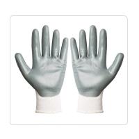 China Laboratory White Polyester Grey Nitrile Dipped Liquids Resistant Work Gloves for sale