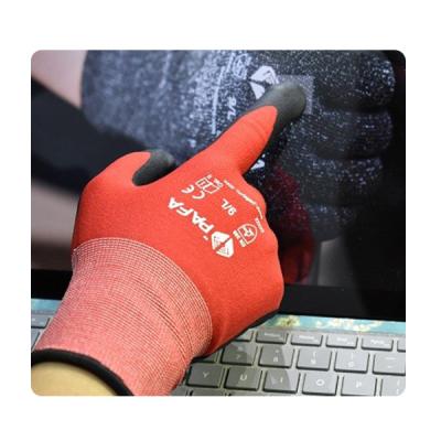 Cina Guanti di nylon rossi dell'elastam del calibro delle dita del touch screen tre 15 per lavoro domestico quotidiano in vendita