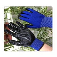 China Seamless Blue Polyester Knit Black Nitrile Gloves for sale