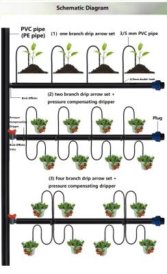 China 2L / 4L / 8L Kit de goteo de flecha, Cuatro ramas Mejor sistema de riego por goteo para jardín de verduras en venta