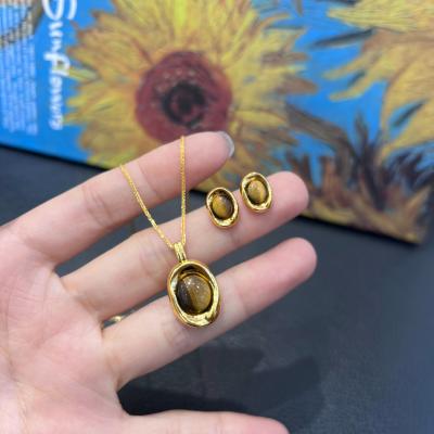 China High quality wholesale Simple Minimalist Pendant Tiger Eye Stone 18K Gold Pendant 18k Gold Pendant For Daily Wear for sale