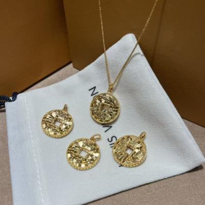 China China Custom Made Sparkling 18K Gold Pendant Copper Coin Design Round 18K Gold Pendant for sale