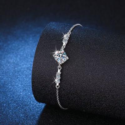 China Good price New product 925 Silver Moissanite Round Sterling Silver Moissanite Chain Delicate Moissanite Silver Bracelet for sale