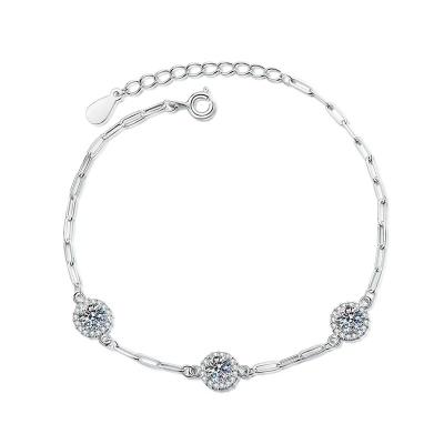 China High quality wholesale Handmade adjustable 925 silver Moissanite bracelet skin friendly Moissanite gemstone 925 silver bracelet for sale