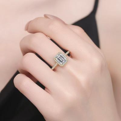 China High Quality Control square rings silver 925 moissanite golden moissanite ring silver solid silver women moissanite ring for sale