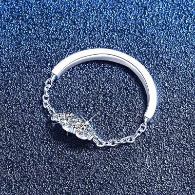 China Hot selling product 925 Sterling Silver Chains Moissanite Diamond Ring Women 925 Silver Adjustable Moissanite Rings for sale