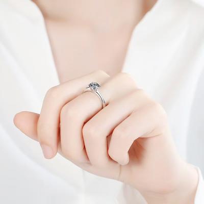 China China manufacturer 925 Sterling Silver Moissanite Circle Shape Finger Ring Wedding Classic Six-Claw Bridal Silver Ring for sale