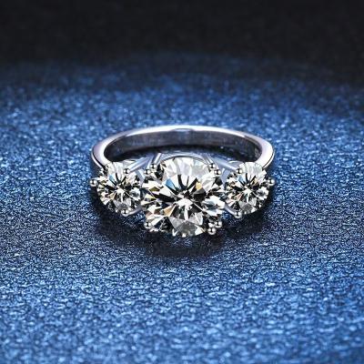 China Factory hot sales Engagement Ring Moissanite Birthday Stone 925 Silver Three Stone Moissanite Ring for sale