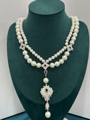 China Quality Choice Layered Natural Pearl Pendant Necklace White Elegant Fashion Statement Jewelry For Women Party for sale