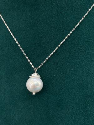 China Professional manufacturer Party Pearl Medium Round Pearl Pendant Gift White Round 925 Silver Pearl Pendant Necklace for sale