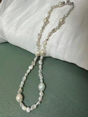 China New Design Professional Women Natural Pearl Baroque Necklace Sterling Silver Necklace Pearl Statement for sale