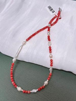 China Perfect Quality Red Jade Crystal White Pearl Necklace Bohemian Style Pearl Necklace Pearl Necklaces With Clasp for sale