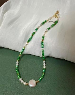 China High quality cheap Pearl Crystal Necklace Green Crystal Natural Pearl Necklace Set Authentic Pearl Necklace for sale
