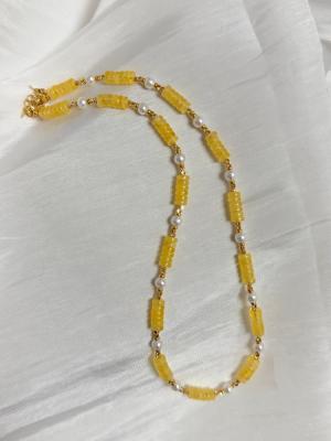 China Hot New Products Yellow Beeswax Bead Natural Pearl Necklace High Quality Wholesale Freshwater Pearls Necklace for sale