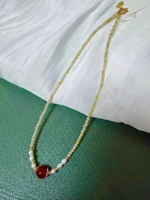 China Custom high Quality Jade Freshwater Pearl Necklace Agate Trendy Pearls Necklace Red Bead White Pearl Jewelry Necklace for sale