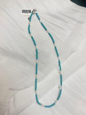 China New design good quality Classic Beaded Necklace Blue Necklace With Fresh Water Pearl Blue Turquoise Pearl Necklace for sale