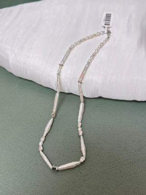 China White Baroque Pearl Necklace with Natural Pearl and Jade Bead - 43cm Length Elegant Design for sale