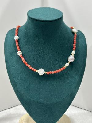 China 46cm Length Freshwater Pearl Necklace with 11-11.5mm Pearls and Colorful Jadeite Design for sale
