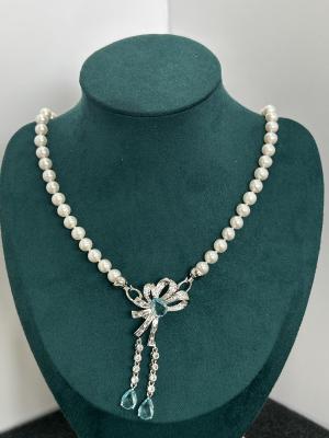 China High Quality Freshwater Pearl Necklace with Silver Bow and Colorful Pearls for Elegant Style for sale