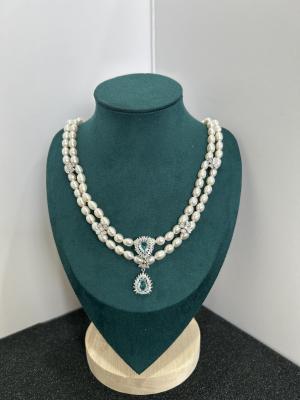 China Competitive price Double Strand Pearl Necklace for Women Pearl Necklace with Blue Pendant Layered Freshwater Pearl Necklace for sale