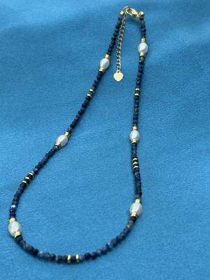 China Oval Pearl Necklace with Golden Spacer Bead and Colorful Gemstones Featuring 5.5-6mm Pearls for sale