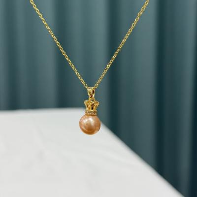 China 925 Sterling Silver Crown Pendant Necklace Cubic  Peach Freshwater Pearl Luxury Jewelry For Women Gift for sale
