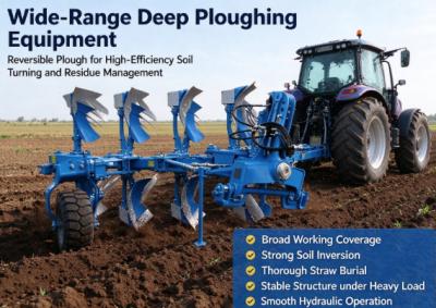 China Robust Hydraulic Reversible Plough with Thickened Steel Frame and Heat Treated Alloy Steel Plowshare for Deep Soil Tillage for sale