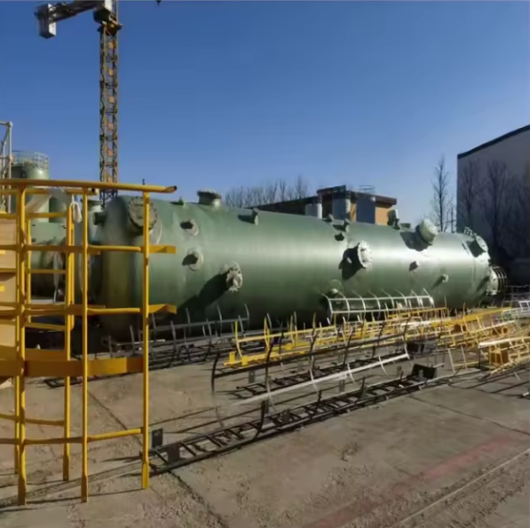 Industrial installation of FRP purification tower in factory setting