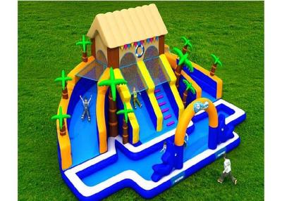 China 0.9MM PVC Tarpaulin Big Dragon / Shark Inflatable Water Park With Large Blue Swimming Pool for sale