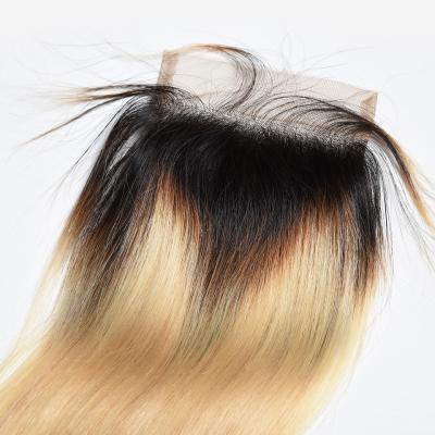 Cina capelli umani puri diritti del grado 100% di colore 1b/613 9a dei capelli 4x4 della chiusura brasiliana del pizzo in vendita