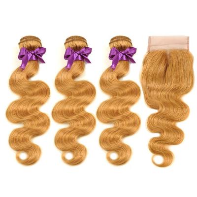 Chine Les cheveux non-traités 3 de vague de corps de l'extension #27 de cheveux de Vierge empaquettent avec la fermeture à vendre