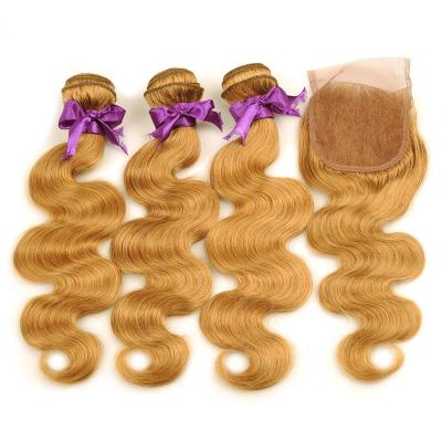 Chine Les cheveux non-traités 3 de vague de corps de l'extension #27 de cheveux de Vierge empaquettent avec la fermeture à vendre
