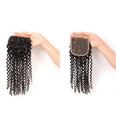 China Indian Kinky Curly Closure Made In China Top Closure Full Hand Tied Curly Closure for sale