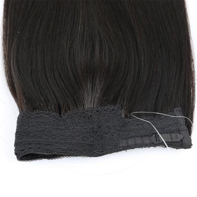 China Flip In Halo Hair Extension One Piece Set Black Lace With Fish Wire Clip In Human Hair Extension for sale