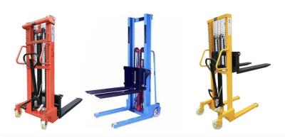 China Adjustbale Semi Electric Lift Stacker 1 Ton Load Capacity Manual Push Stacker Customized for sale