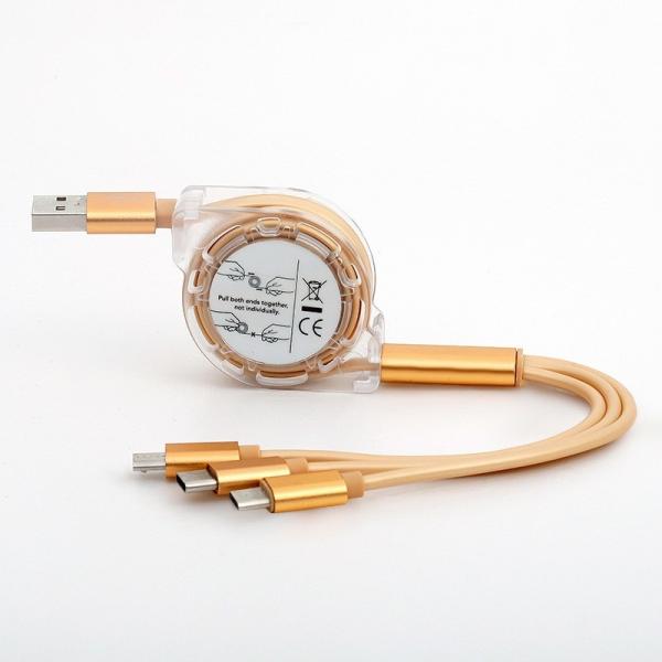 Quality 3A Fast Charging Type-C USB Cable For iPhone Charger Data Cables 3 in 1 Retractable for sale