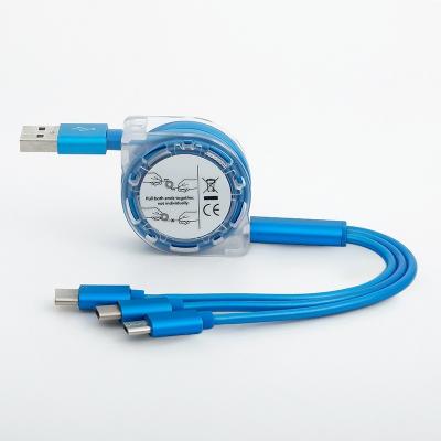 China 3A Fast Charging Data Cable Type-C 3 in 1 Retractable USB Cable For Android Mobile phone PVC Jacket for sale