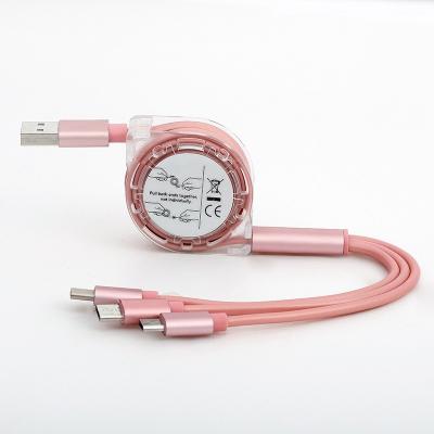 China USB Cable For iPhone Charger 3 in 1 Retractable Data Cables Conductor Tinned Copper for sale